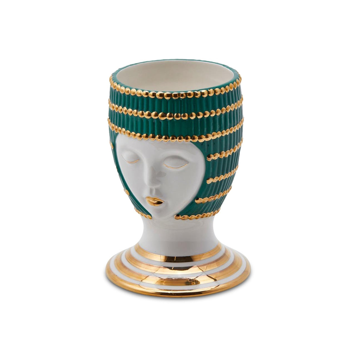EDG Enzo De Gasperi Vase Egypt Head H20 D14 Green and Gold – L'Arcolaio